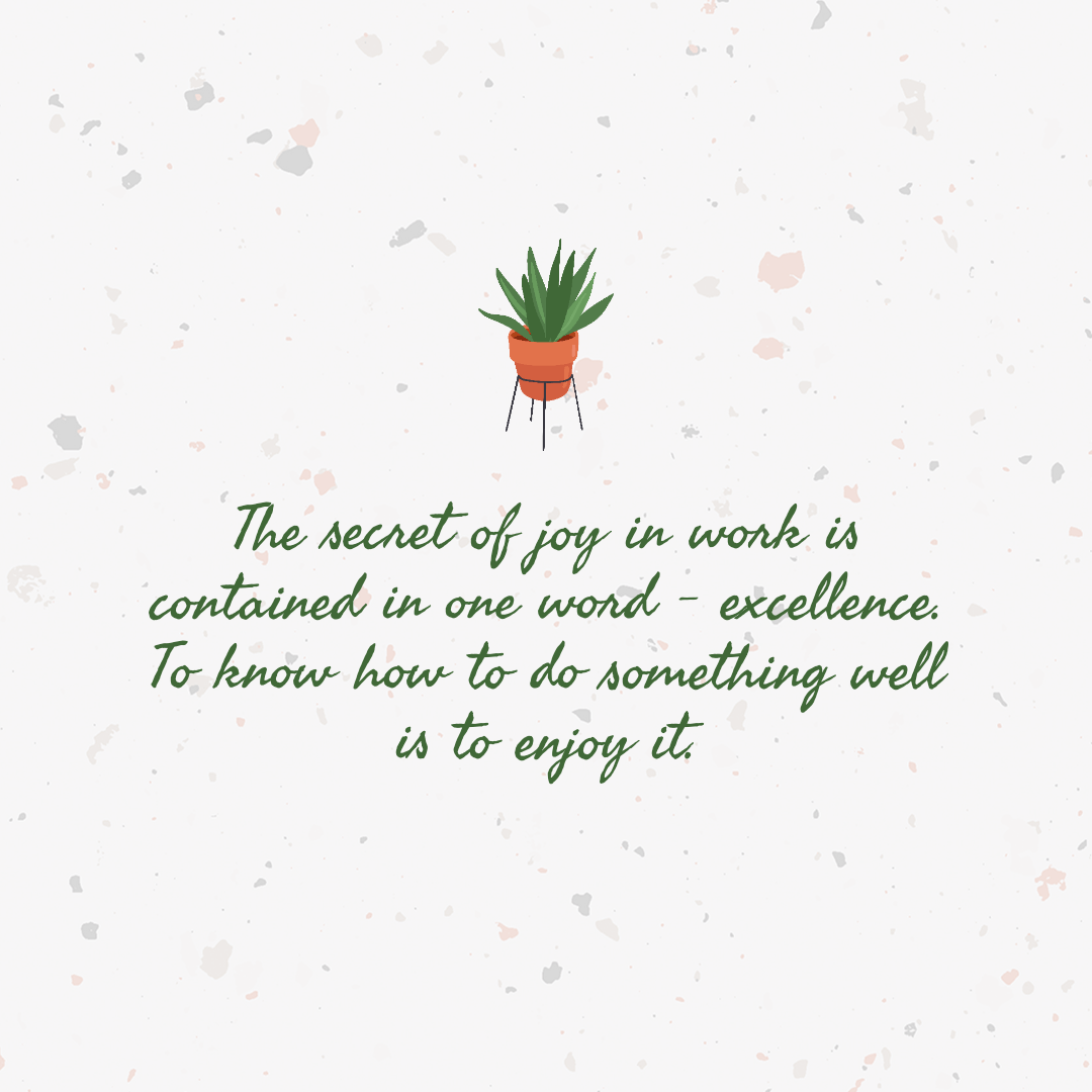 The secret of joy in work is contained in one word – excellence. To ...