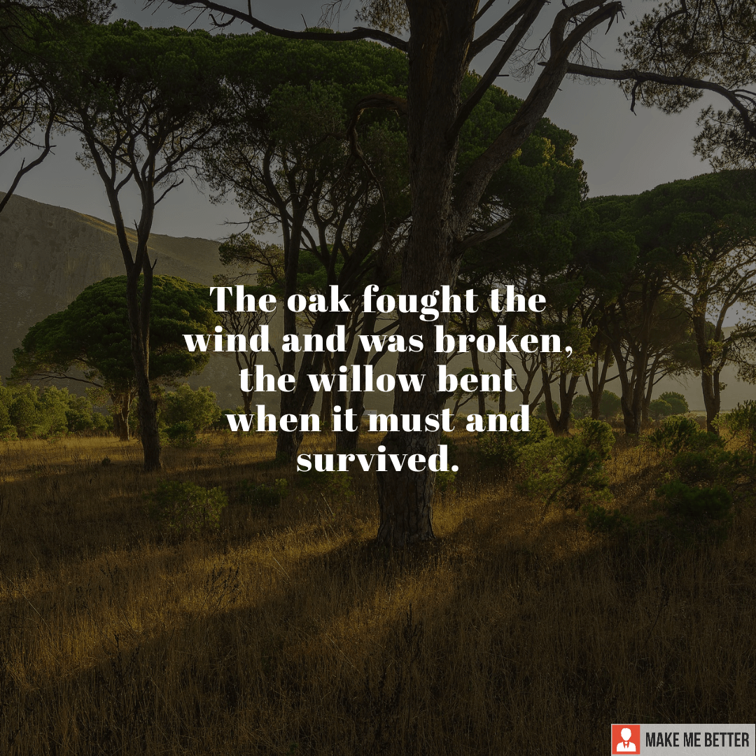 The oak fought the wind and was broken, the willow bent when it must ...