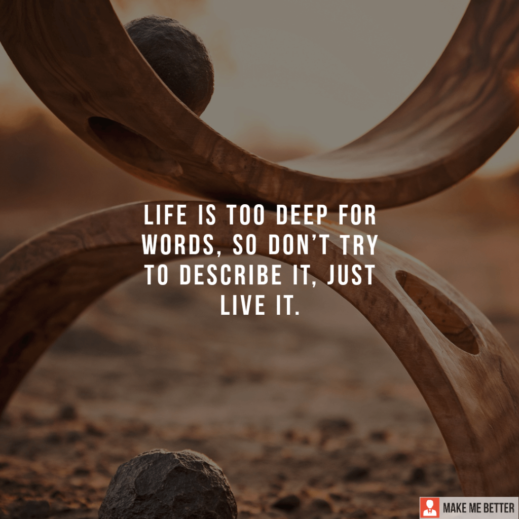 Life is too deep for words, so don’t try to describe it, just live it ...