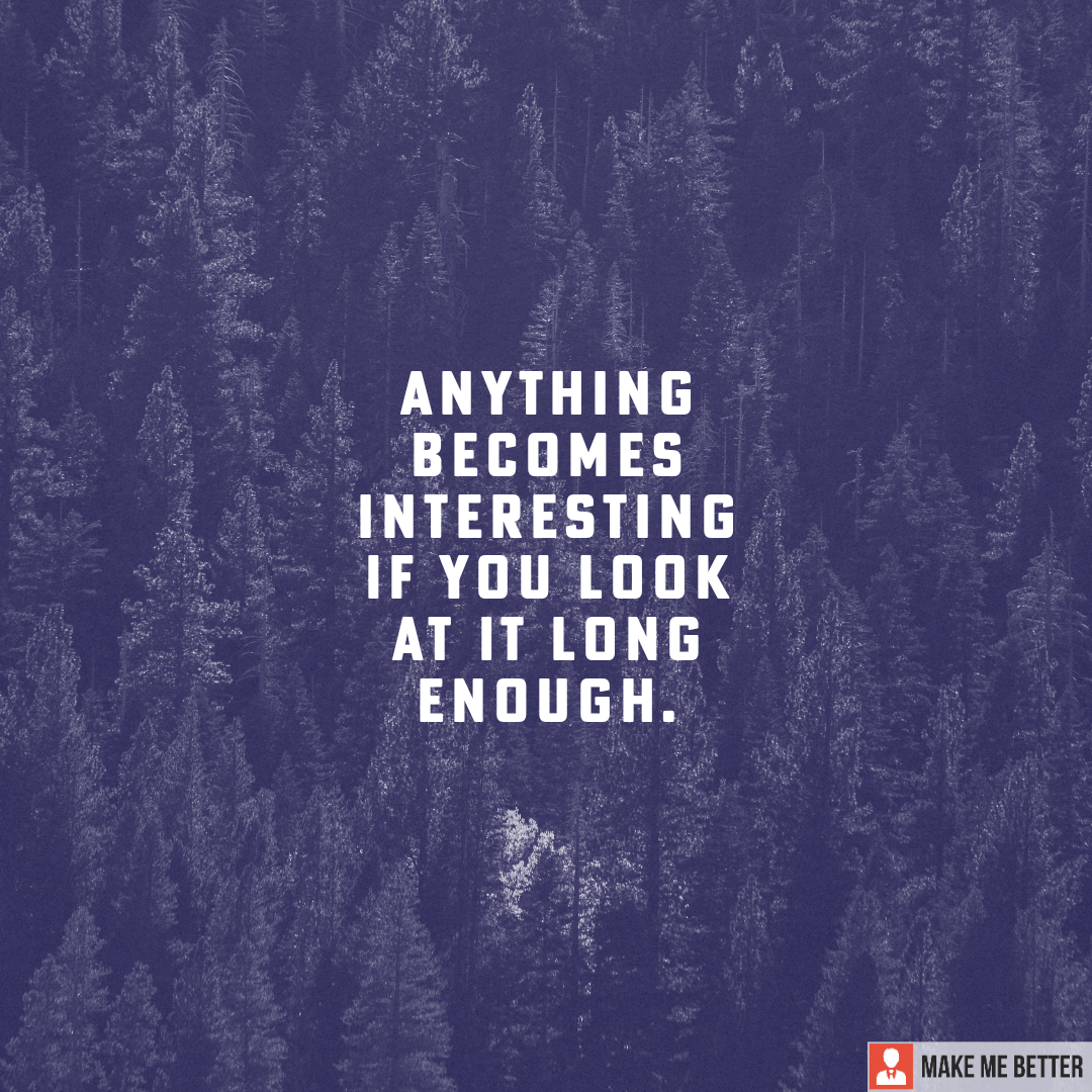 Anything becomes interesting if you look at it long enough. - Make Me ...